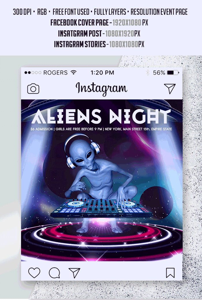 Blue Modern Aliens Club Night Premium Instagram Stories Template Animated