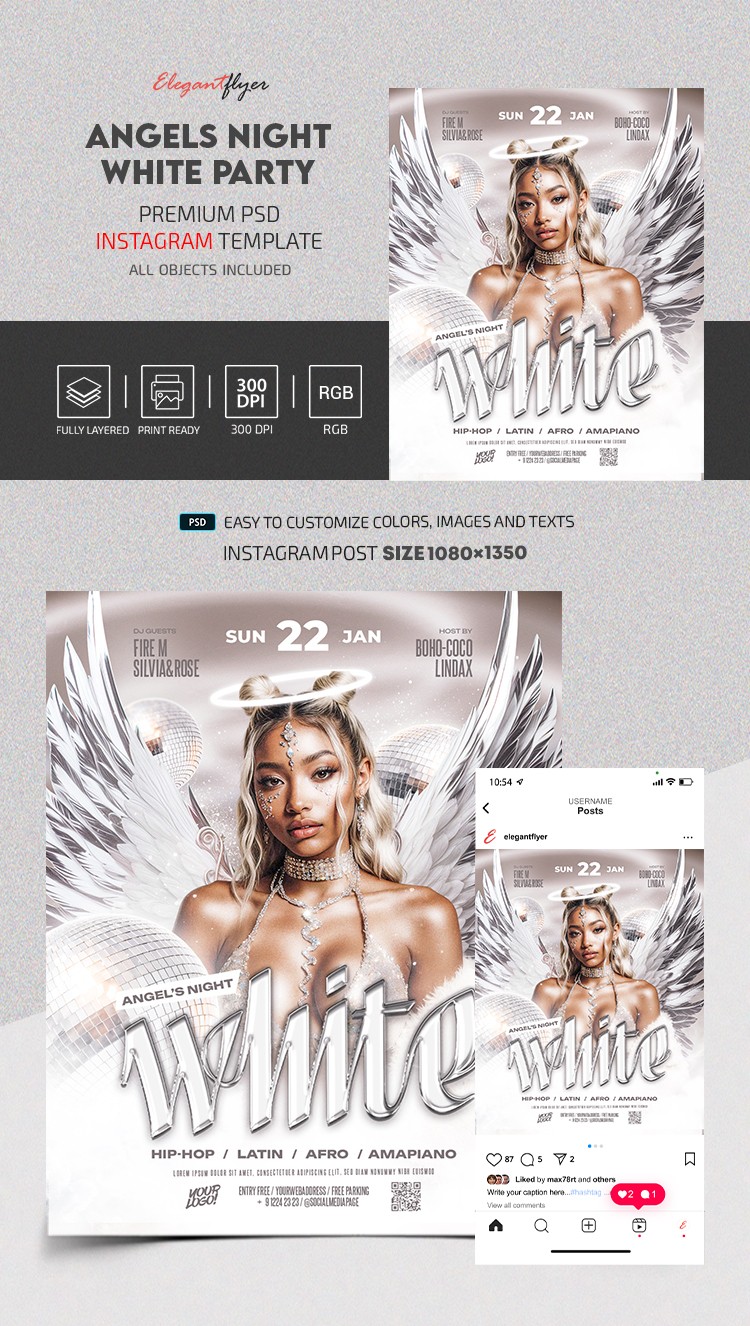 White Luxury Angels Night | White Party Instagram Post Premium Social ...