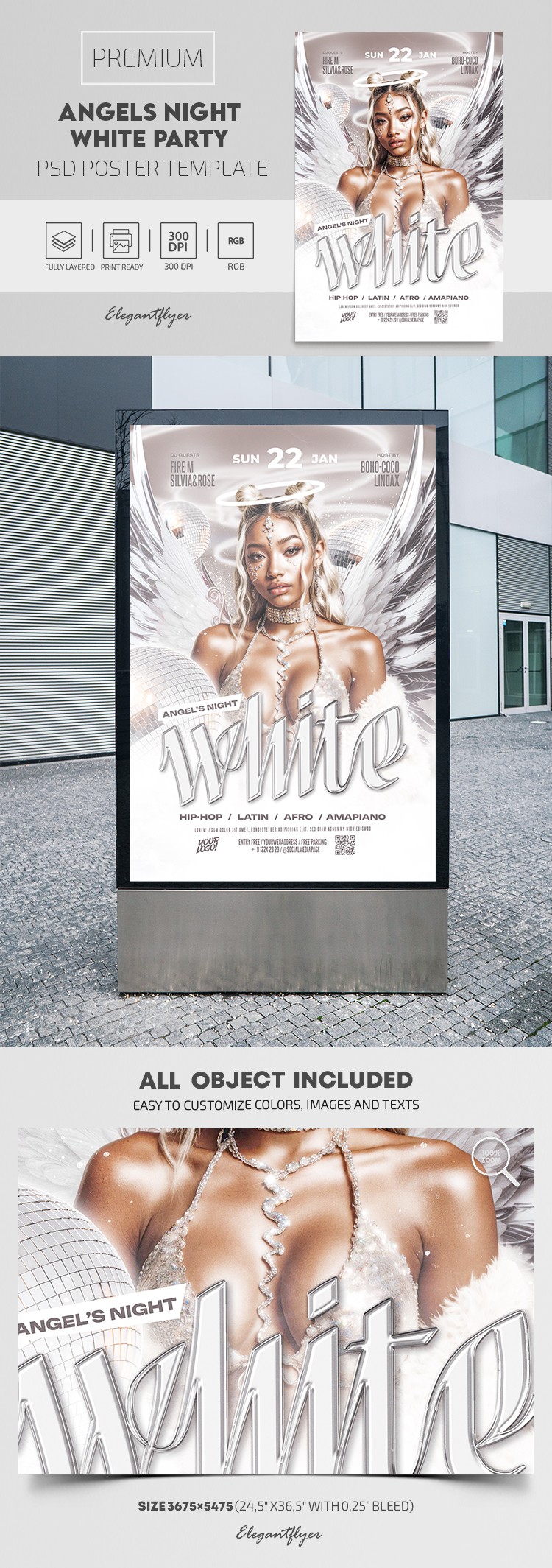 White Luxury Angels Night | White Party Poster Premium Poster Template PSD