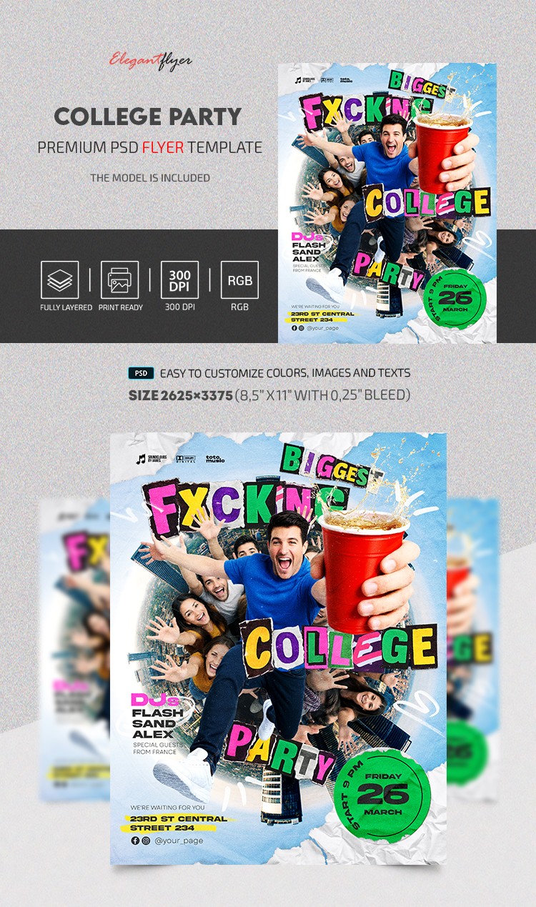 Blue Modern Biggest College Party Premium Flyer Template PSD | by ...