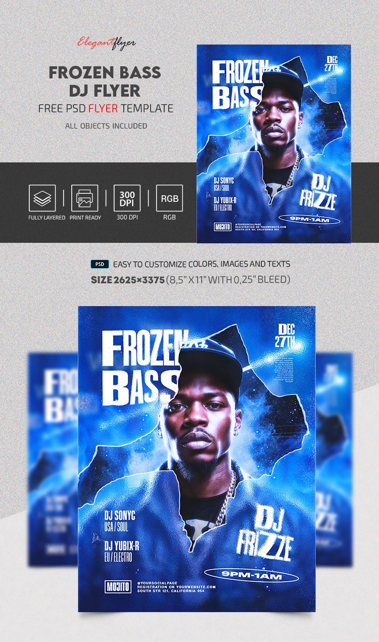 Blue Glow Frozen Bass DJ Free Flyer Template PSD | by Elegantflyer