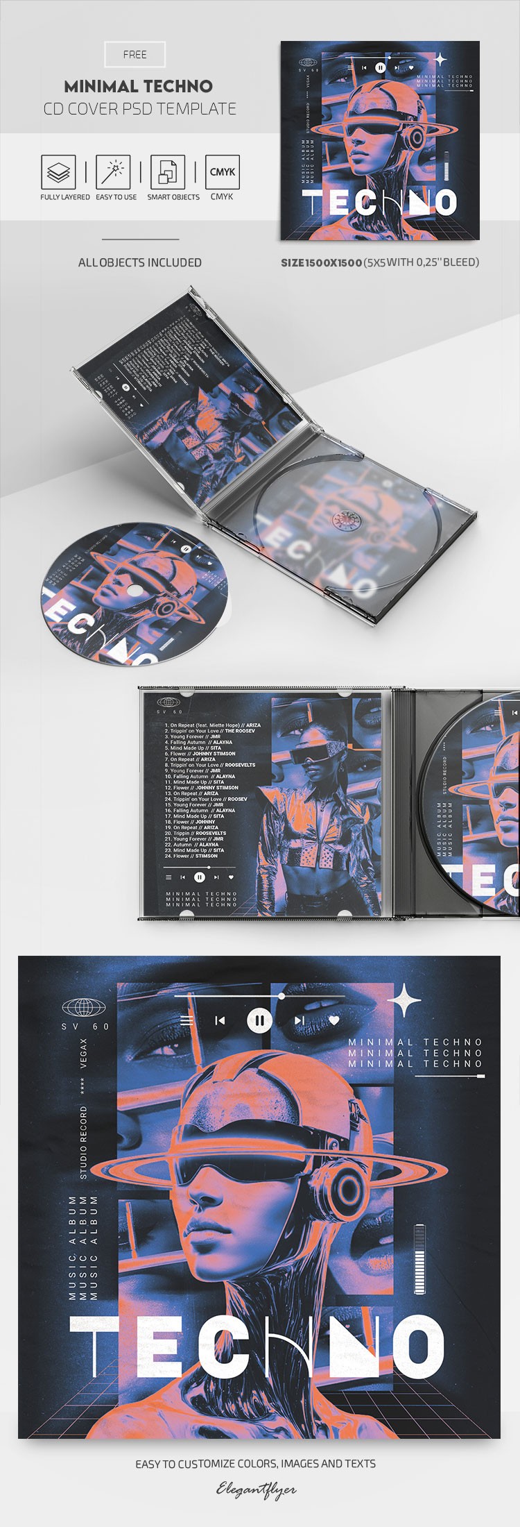 Noir Moderne Album de Techno Minimal Free Modèle de couverture d'album ...