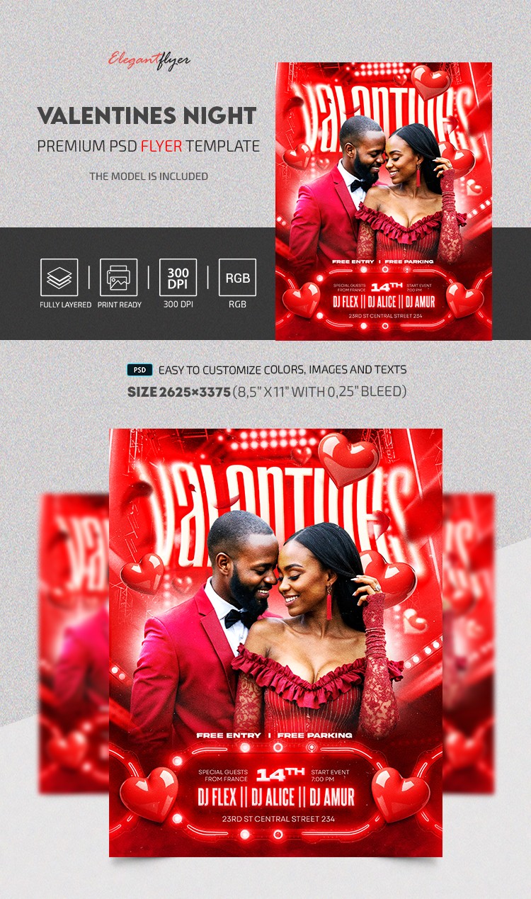 Red Fancy & Romantic Romantic Valentine’s Night Premium Flyer Template PSD