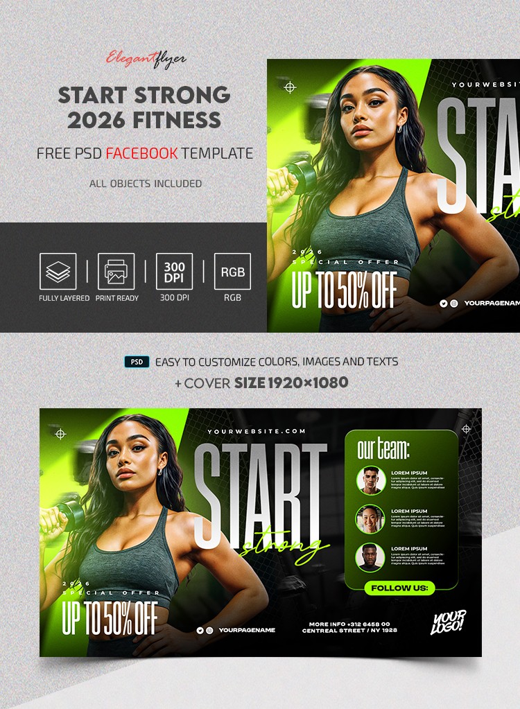 Green Glow Start Strong 2026 Fitness Facebook Post Free Social Media ...