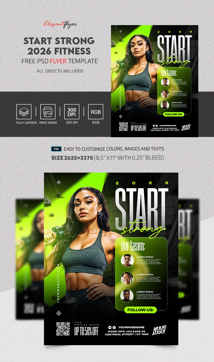 Green Glow Start Strong 2026 Fitness Free Flyer Template PSD | by ...