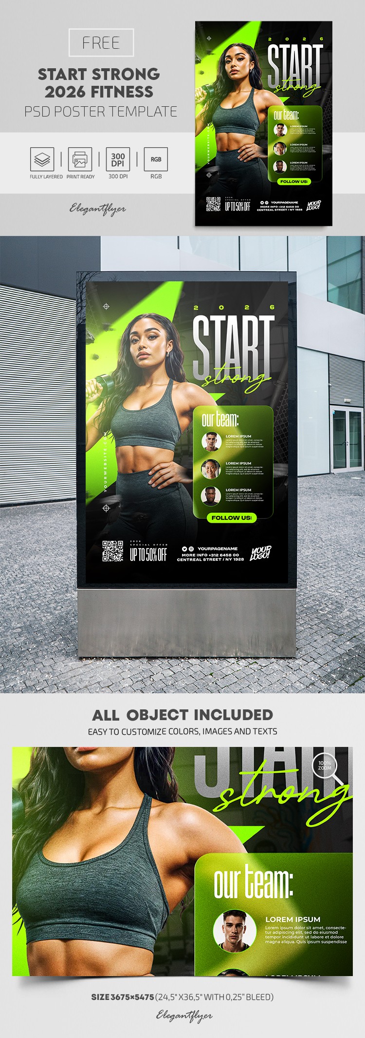 Green Glow Start Strong 2026 Fitness Poster Free Poster Template PSD ...