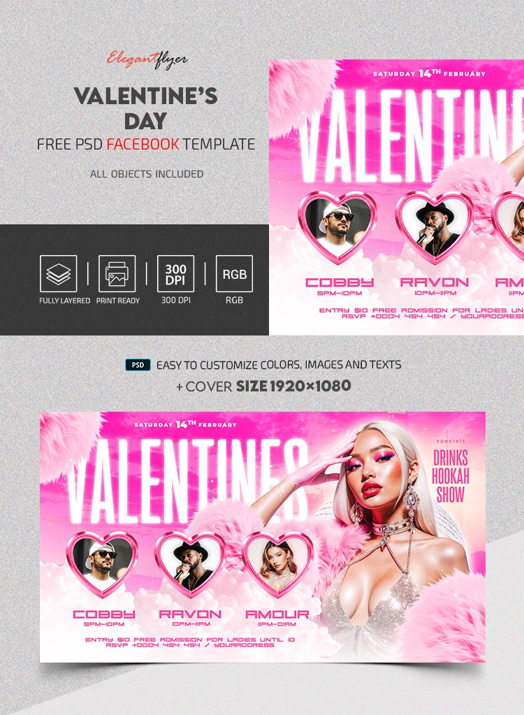 Pink Fancy & Romantic Valentine’s Day Party Facebook Post Free Social ...