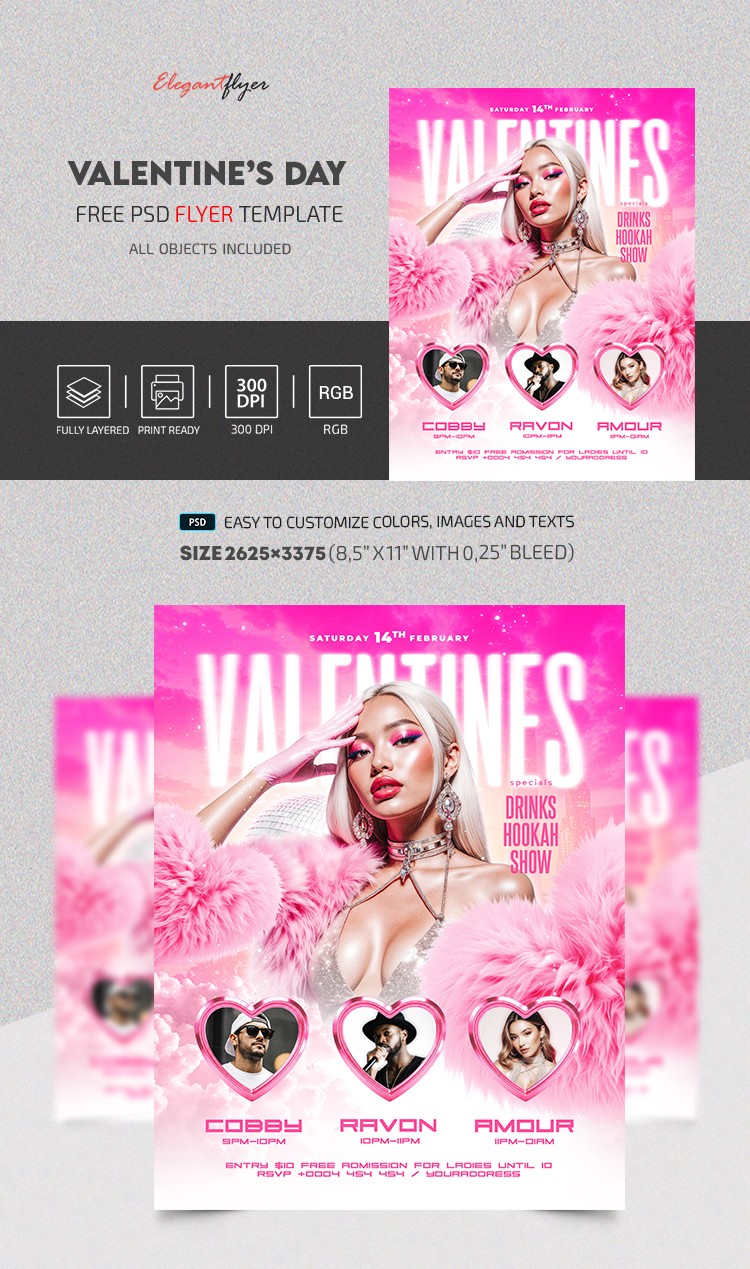 Pink Fancy & Romantic Valentine’s Day Party Free Flyer Template PSD ...