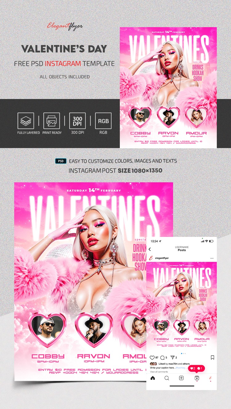 Pink Fancy & Romantic Valentine’s Day Party Instagram Post Free Social ...