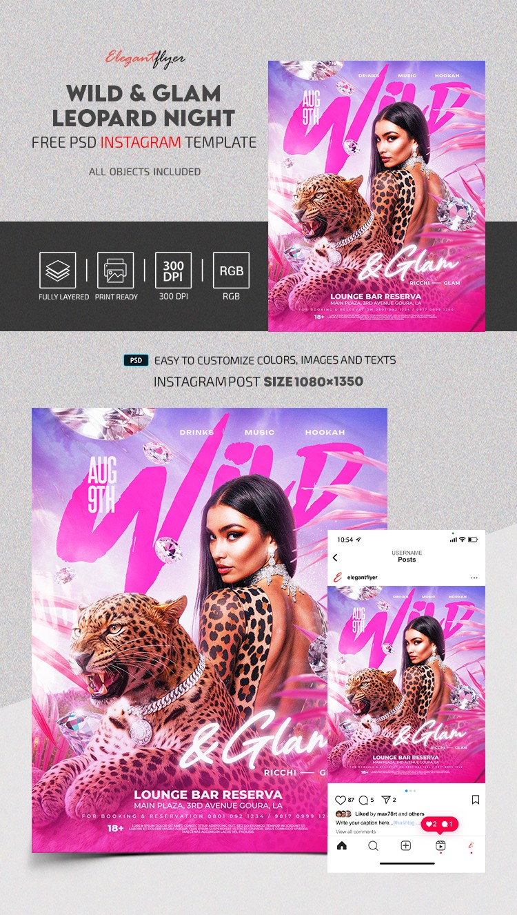Pink Glamorous Wild & Glam Leopard Night Party Instagram Post Free ...