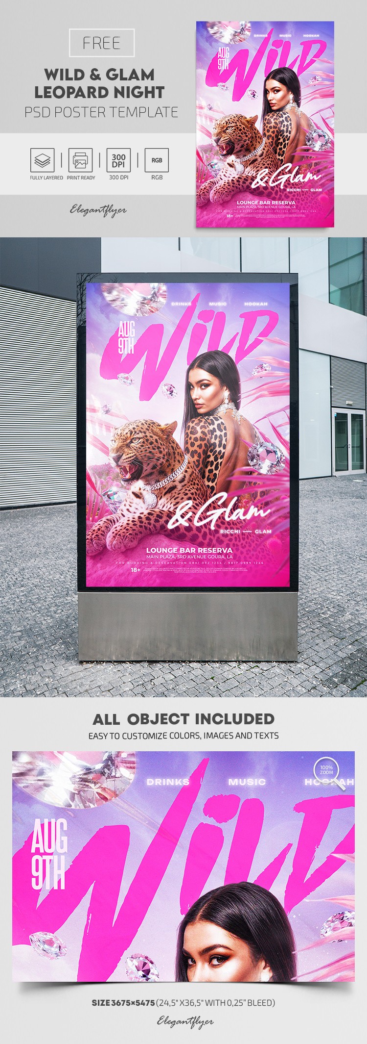 Pink Glamorous Wild & Glam Leopard Night Party Poster Free Poster ...