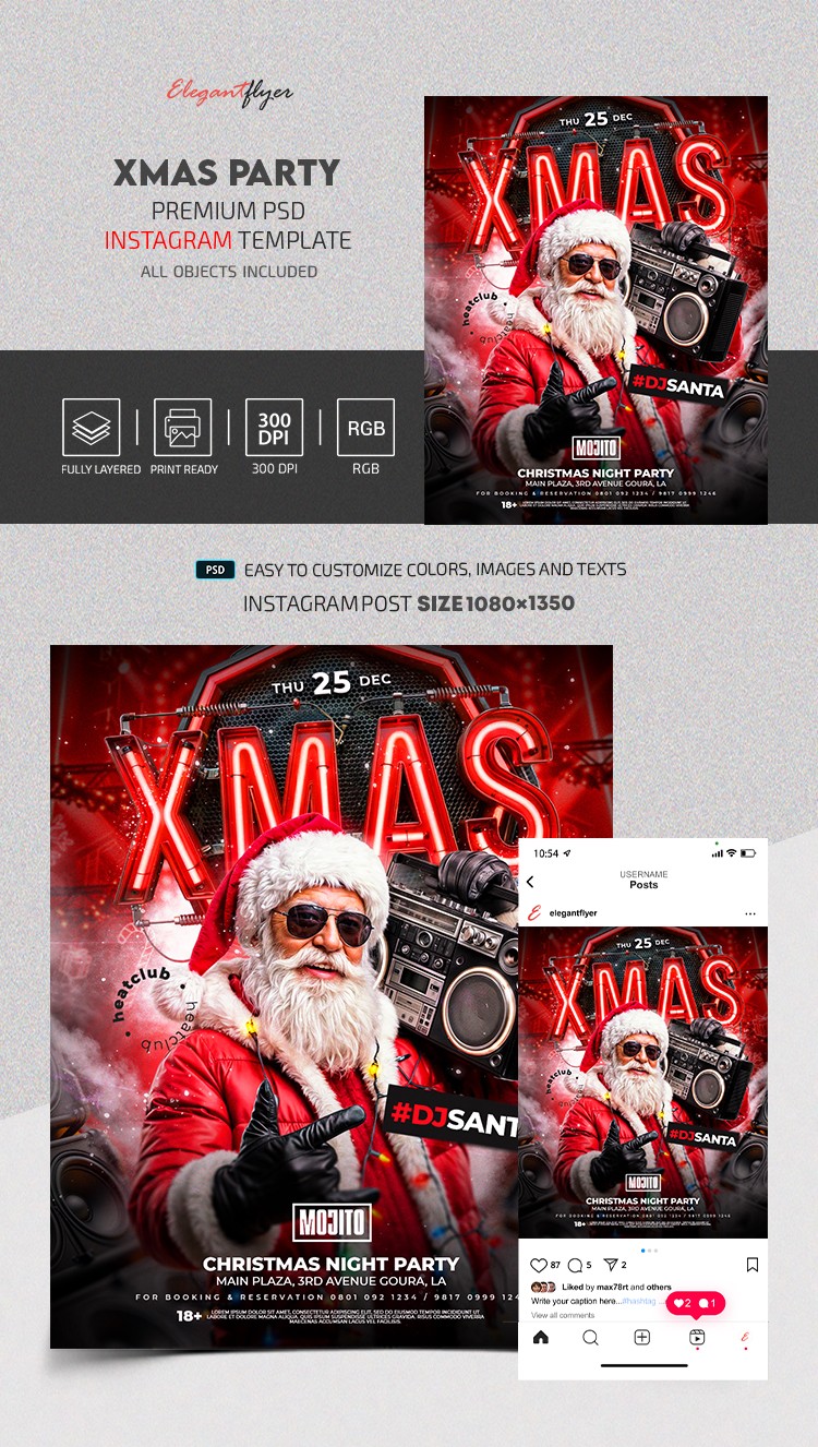 Red Bright Xmas Party Flyer Instagram Post Premium Social Media ...