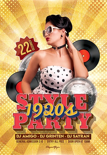 Yellow Creative 1920s Style Party Premium Flyer Template PSD | by ...