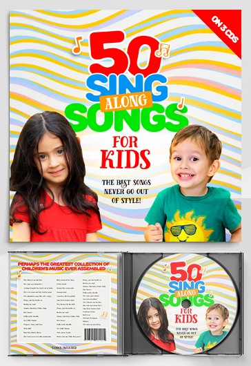 Yellow Creative 50 songs for kids CD Cover Free CD Album Cover Template PSD