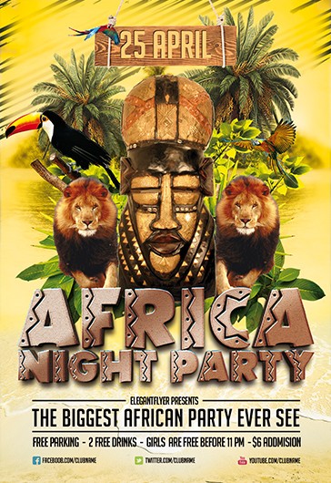 Yellow Artistic Africa Night Party Premium Flyer Template PSD | by ...
