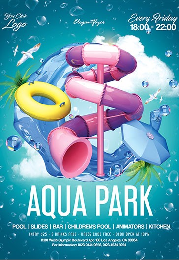 Blue Simple Aqua Park Premium Flyer Template PSD | by Elegantflyer