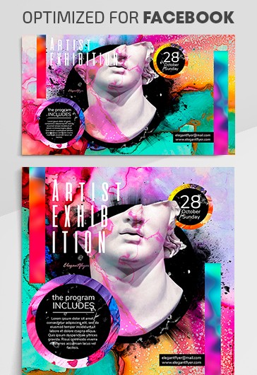 Pink Colorful Artist Exhibition Facebook Premium Social Media Template PSD