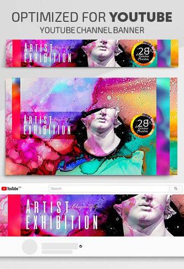 Yellow Colorful Artist Exhibition Youtube Premium Social Media Template PSD