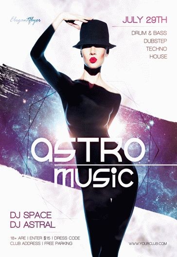 Weiß Kreativ Astro Musik Premium Flyer Template PSD | by Elegantflyer