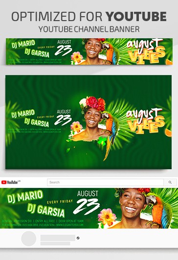 Green Simple August Vibes Youtube Premium Social Media Template PSD ...