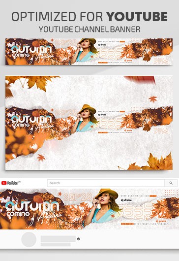 White Simple Autumn Coming Youtube Premium Social Media Template PSD ...