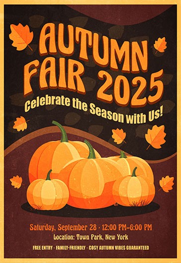 Orange Vintage and Retro Autumn Fair Free Flyer Template PSD | by ...