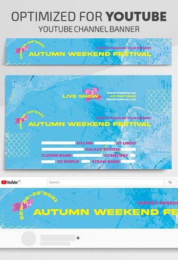 Blue Watercolor Autumn Festival Youtube Premium Social Media Template PSD