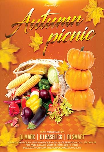 Orange Bright Autumn Picnic Free Flyer Template PSD | by Elegantflyer