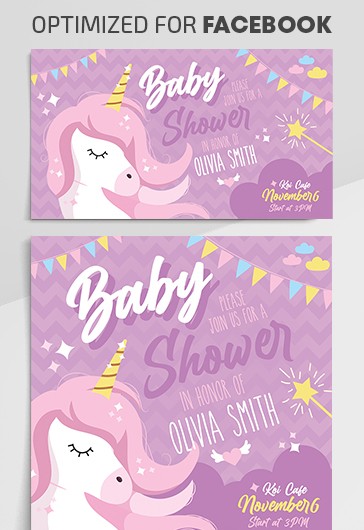 Purple Illustrated Baby Shower Facebook Premium Social Media Template PSD