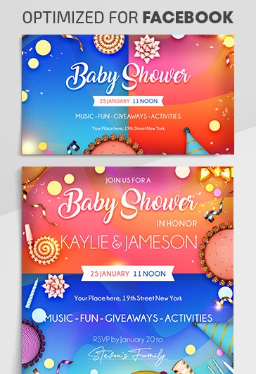 Blue Colorful Baby Shower Facebook Premium Social Media Template PSD ...