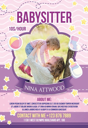 Purple Illustrated Babysitting Free Flyer Template PSD | by Elegantflyer