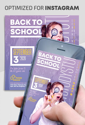 Purple Gradient Back to School Instagram Premium Social Media Template PSD