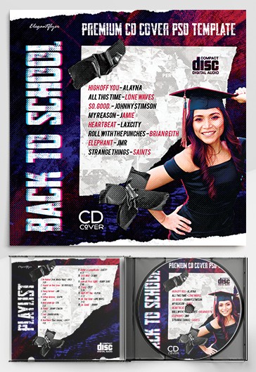 Black Creative Back to School CD Cover Premium CD Album Cover Template PSD