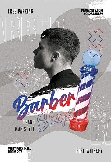 Plantilla de póster PSD Gray moderno Cartel de barbería Free gratuita