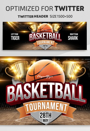 Black Glow Basketball Tournament Twitter Premium Social Media Template PSD