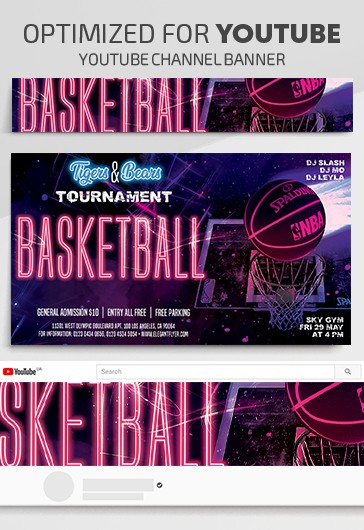 Purple Modern Basketball Youtube Premium Social Media Template PSD | by ...
