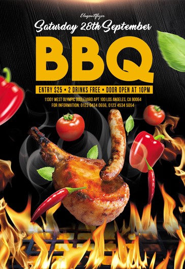 Black Artistic BBQ Party Premium Flyer Template PSD | by Elegantflyer