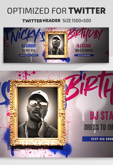 White Creative Bday Invitation Twitter Premium Social Media Template PSD