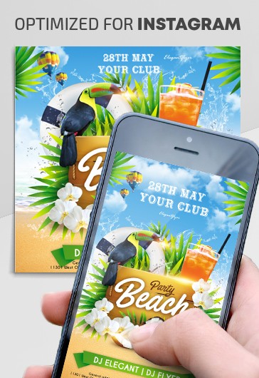 Blue Simple Beach Party Instagram Premium Social Media Template PSD ...