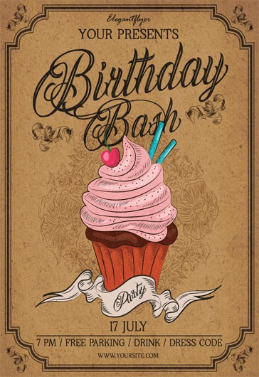 Brown Creative Birthday Bash Party Premium Invitation Template PSD | by ...