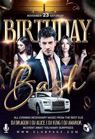 Silver Elegant Birthday Bash Free Flyer Template PSD | by Elegantflyer