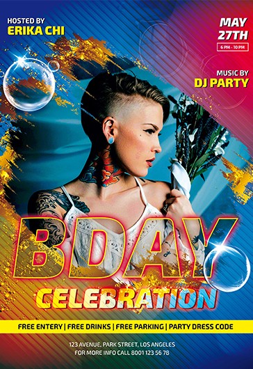 Multicolor Bright Birthday Celebration Premium Flyer Template PSD | by ...