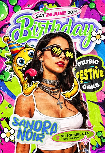 Jaune Colorful - Coloré Flyer de fête du Club d'Anniversaire Premium ...