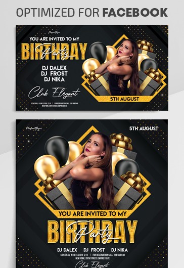 Black Glamorous Birthday Invitation Facebook Premium Social Media ...