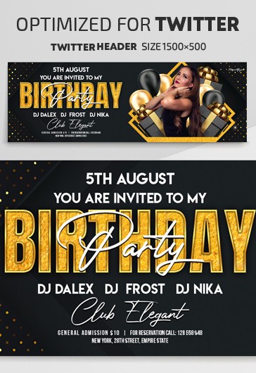 Black Glamorous Birthday Invitation Twitter Premium Social Media ...