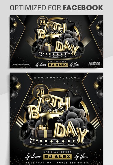 Black Luxury Birthday Party Facebook Premium Social Media Template PSD