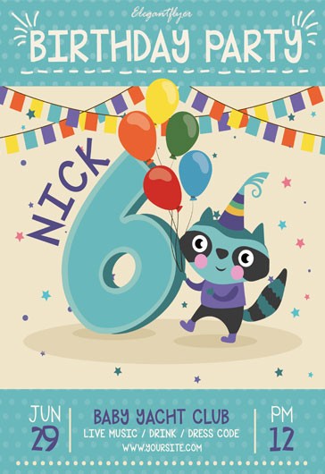 Mapache en Plantilla de Fiesta de Cumpleaños - 10019555 | by ElegantFlyer