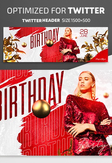 Red Luxury Birthday Party V3 Twitter Premium Social Media Template PSD
