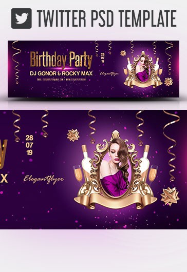 Purple Luxury Birthday Party Twitter Premium Social Media Template PSD