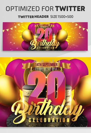 Pink Bright Birthday Twitter Premium Social Media Template PSD | by ...